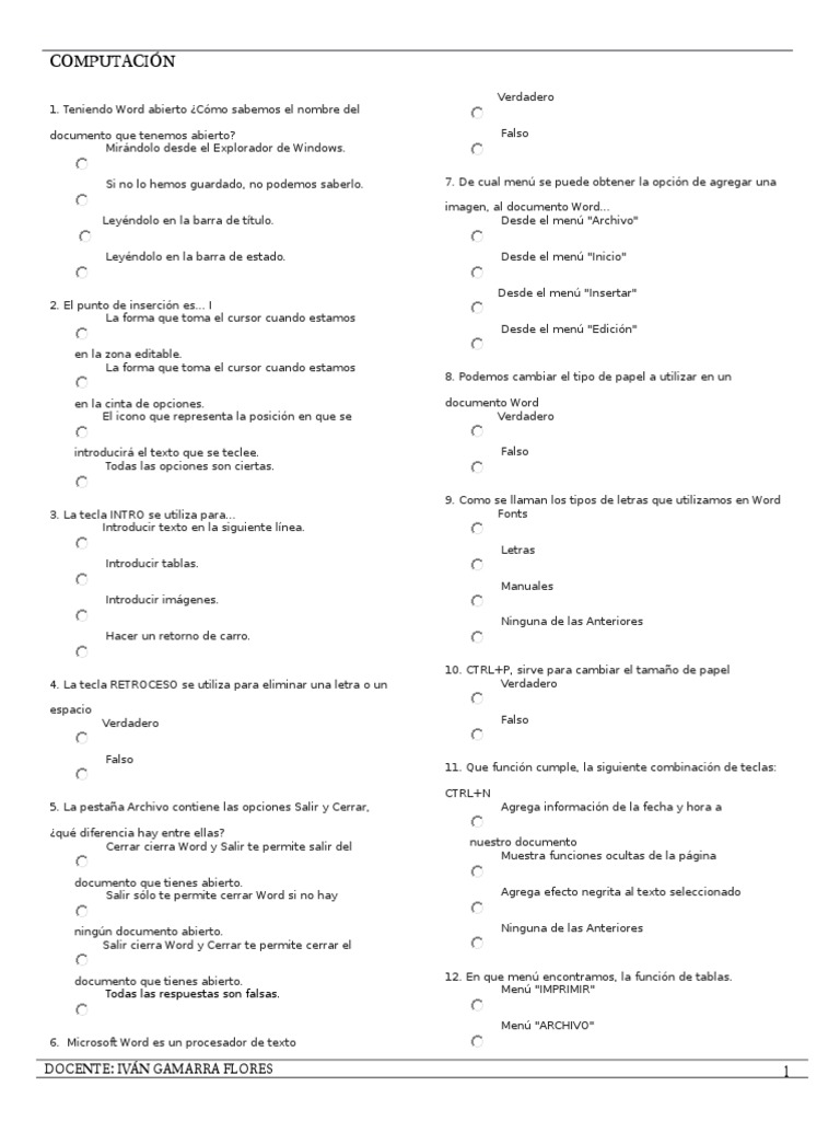 Preguntas de Word | PDF | Microsoft Word | Archivo de computadora