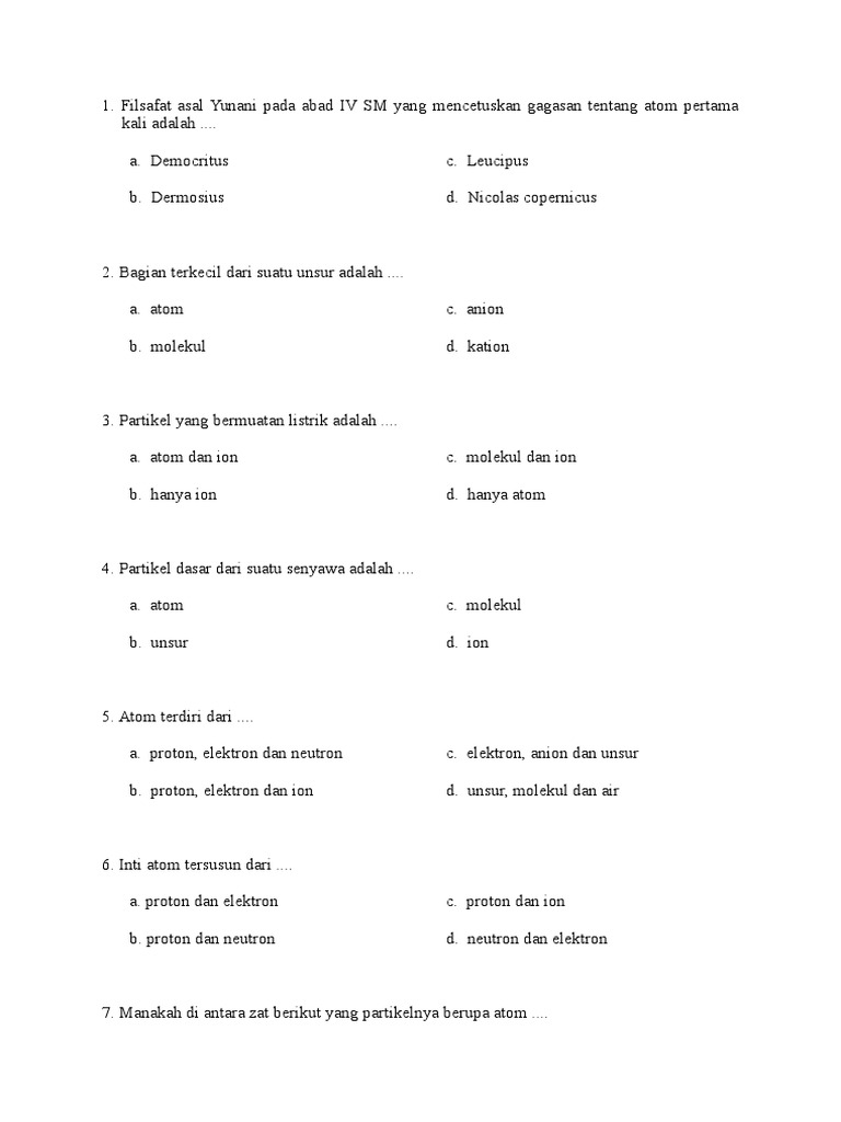 Soal Atom Unsur | PDF