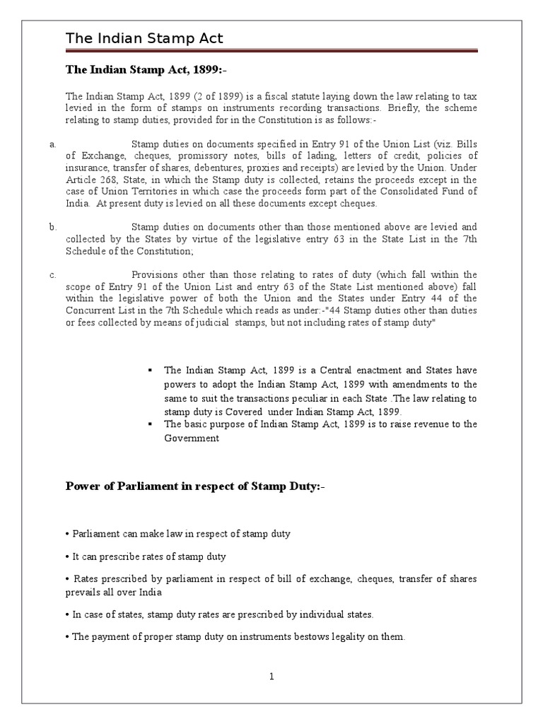 The Indian Stamp Act | PDF | Negotiable Instrument | Public Law