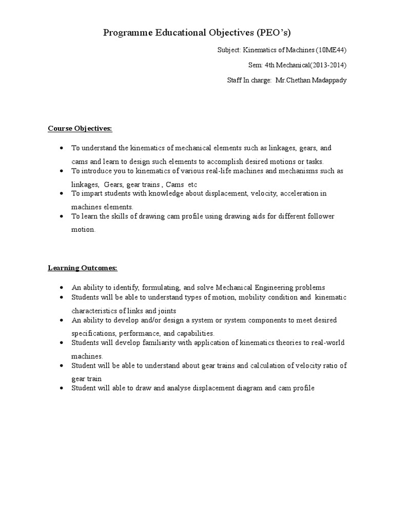 Programme Educational Objectives (PEO's) | PDF