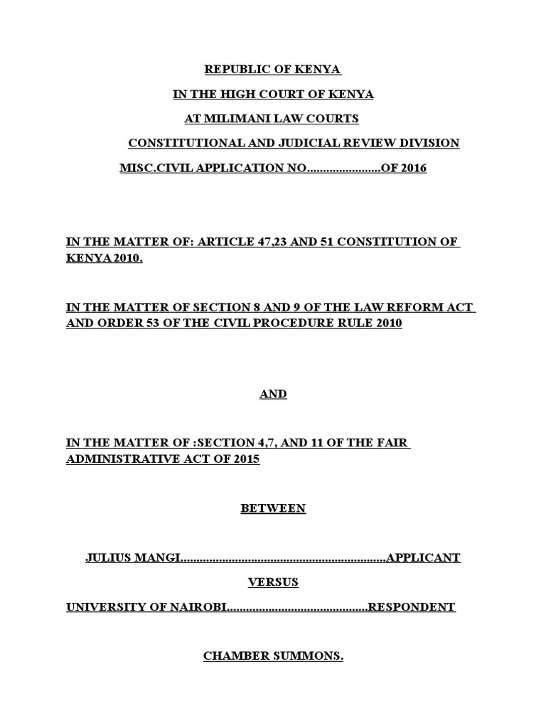 Chamber Summons. | PDF | Summons | Certiorari