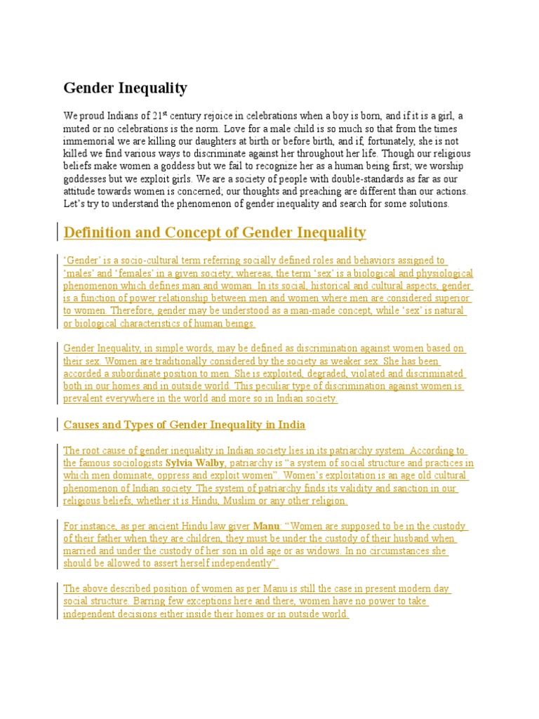 Definition and Concept of Gender Inequality | PDF | Gender Inequality ...