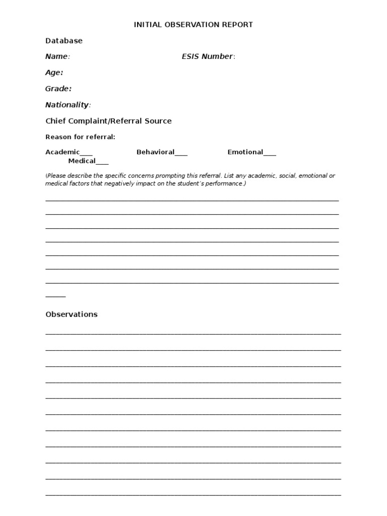 Initial Observation Report Template | PDF | Social Science