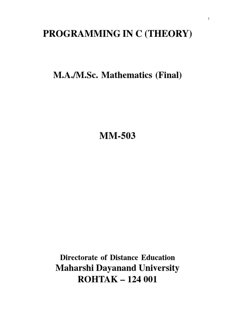 Programming in C (Theory) - Final PDF | PDF | C (Programming Language ...