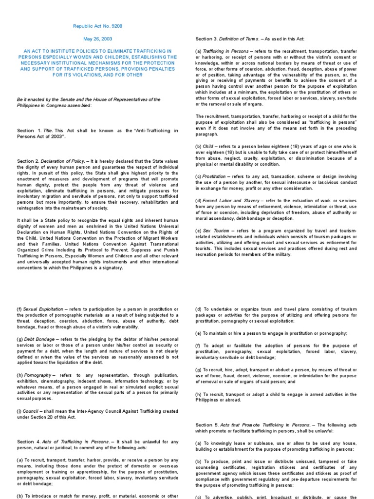 RA 9208 and RA 10364 | Human Trafficking | Sexual Slavery