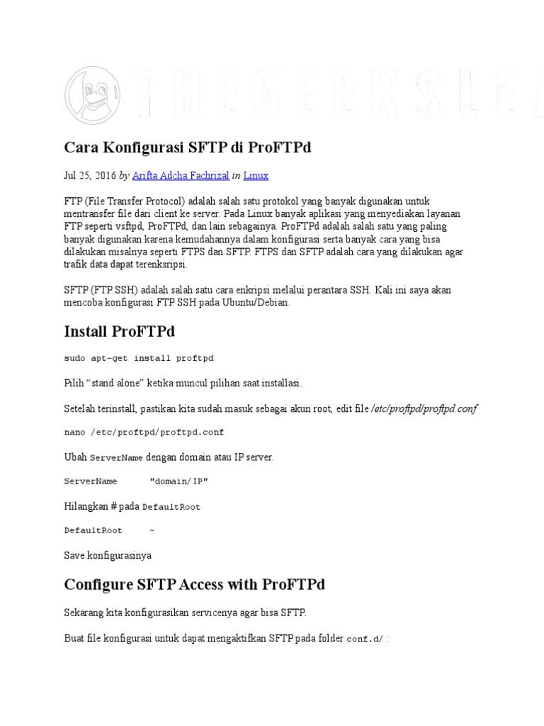 Cara Konfigurasi SFTP Di ProFTPd | PDF