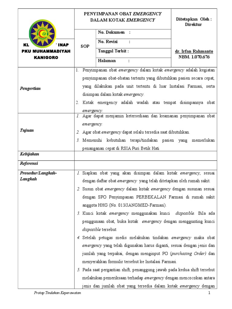 Sop Penyimpanan Obat Emergency Dalam Kotak Emergency | PDF