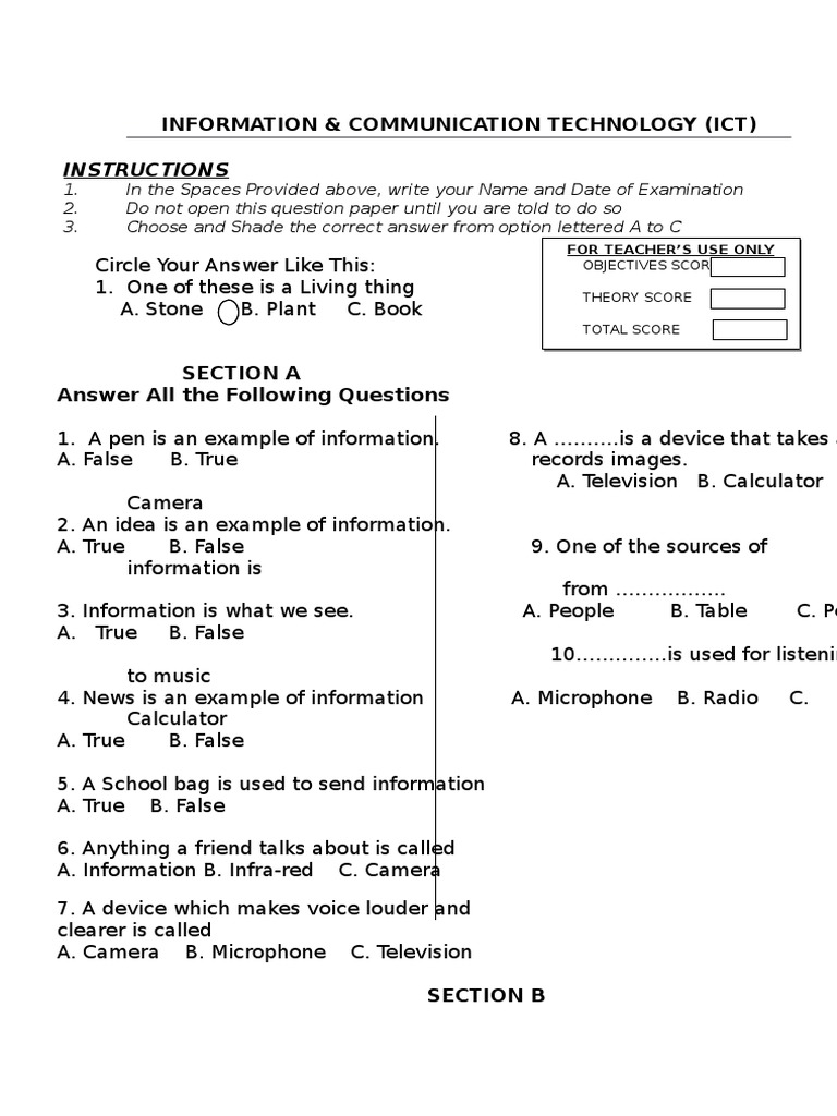 Instructions: Information & Communication Technology (Ict) | PDF