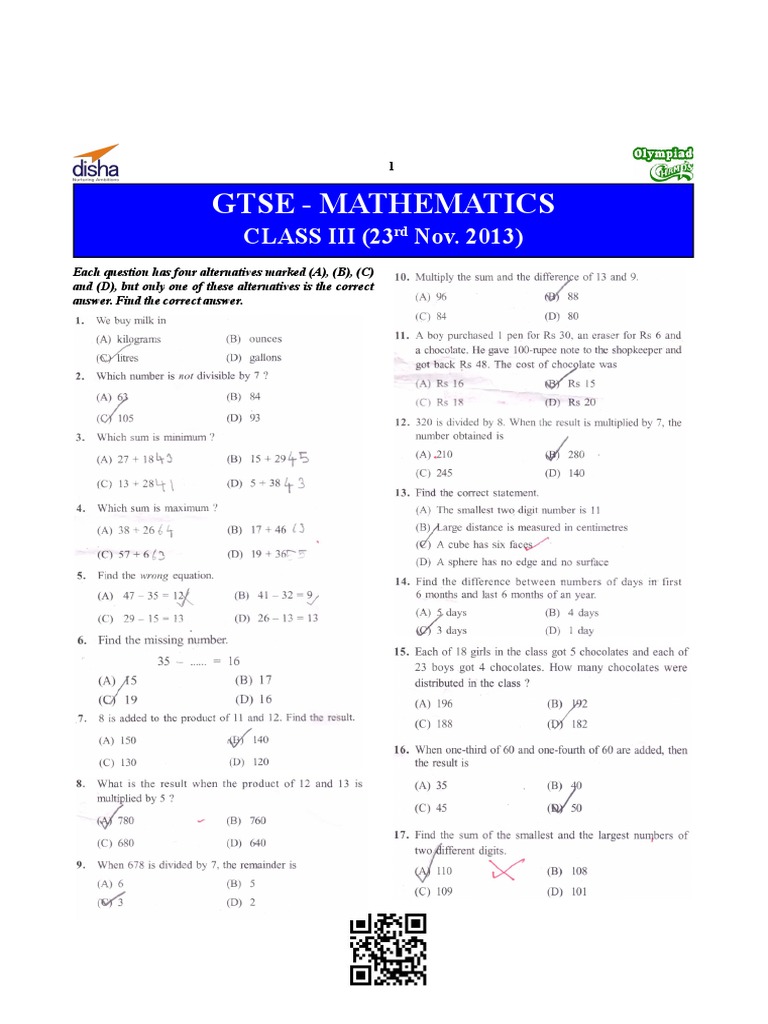 GTSE - Mathematics Class III | PDF