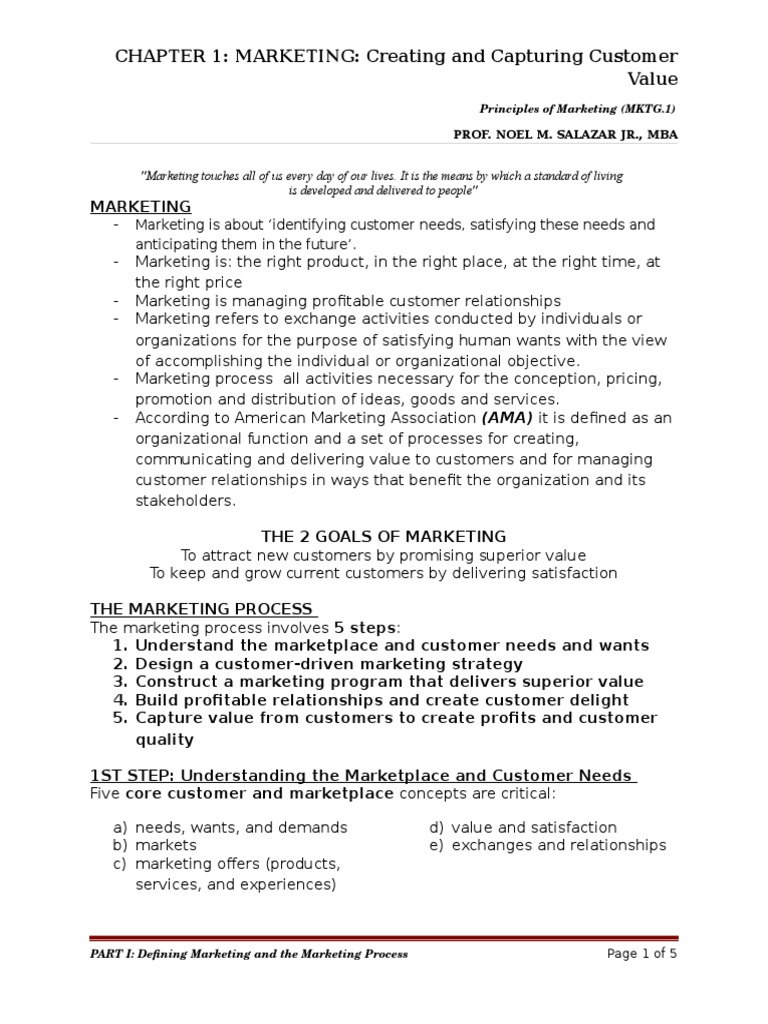 Chapter 1 - MARKETING Creating and Capturing Customer Value | PDF | Marketing | Sales
