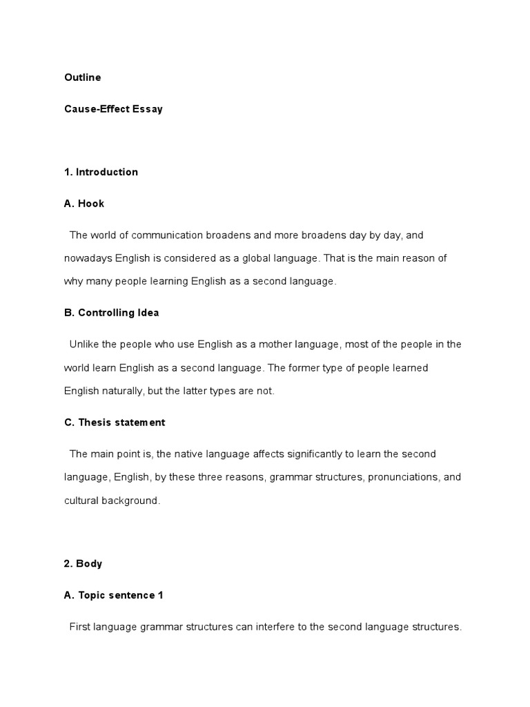 Cause and Effect Outline | PDF | Second Language | English Language