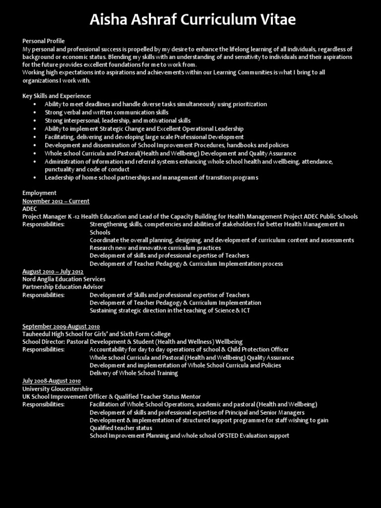 CV Aisha Ashraf | PDF | Teachers | Curriculum