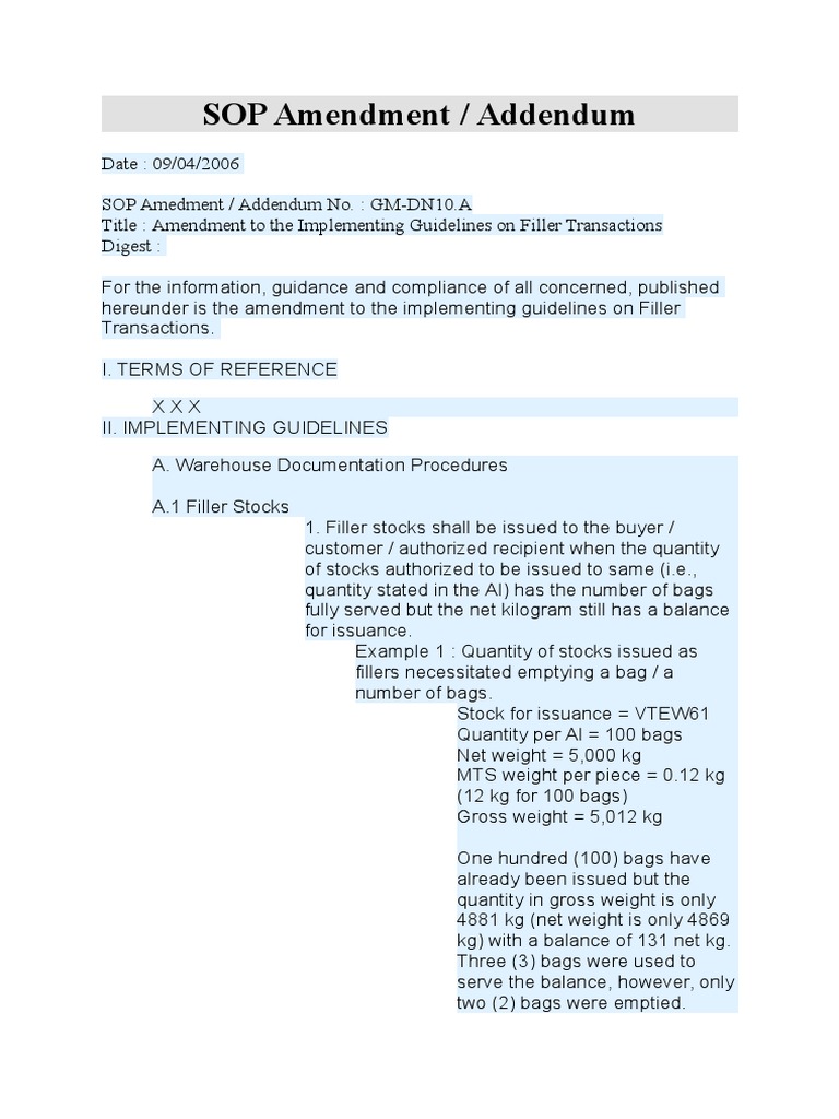 GM-DN10.A - Filler SOP Amendment | PDF | Kilogram | Government
