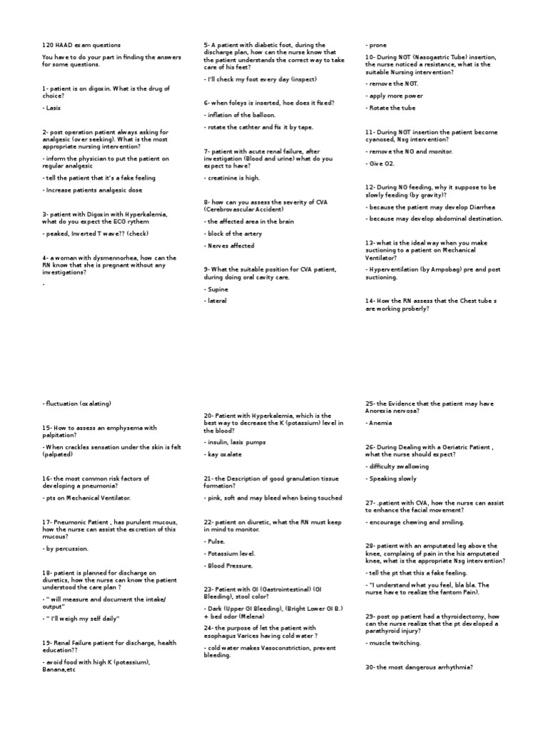120 HAAD Exam Questions | Download Free PDF | Stroke | Nursing