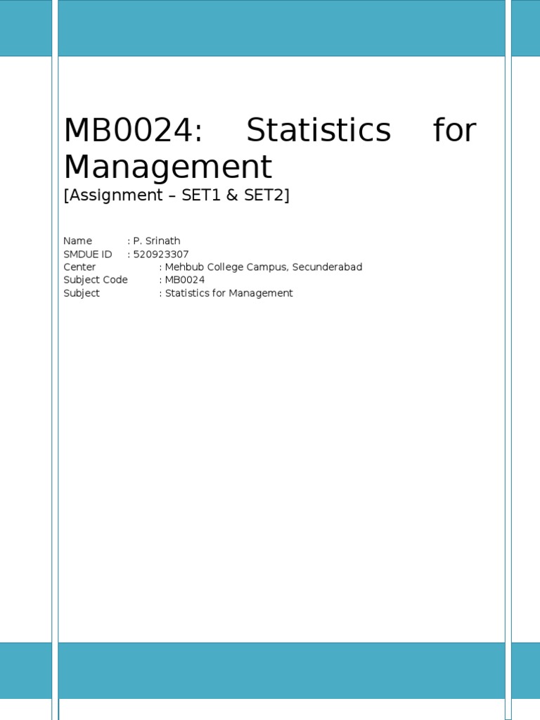 MB0024: Statistics For Management: (Assignment - SET1 & SET2) | PDF | Sampling (Statistics ...