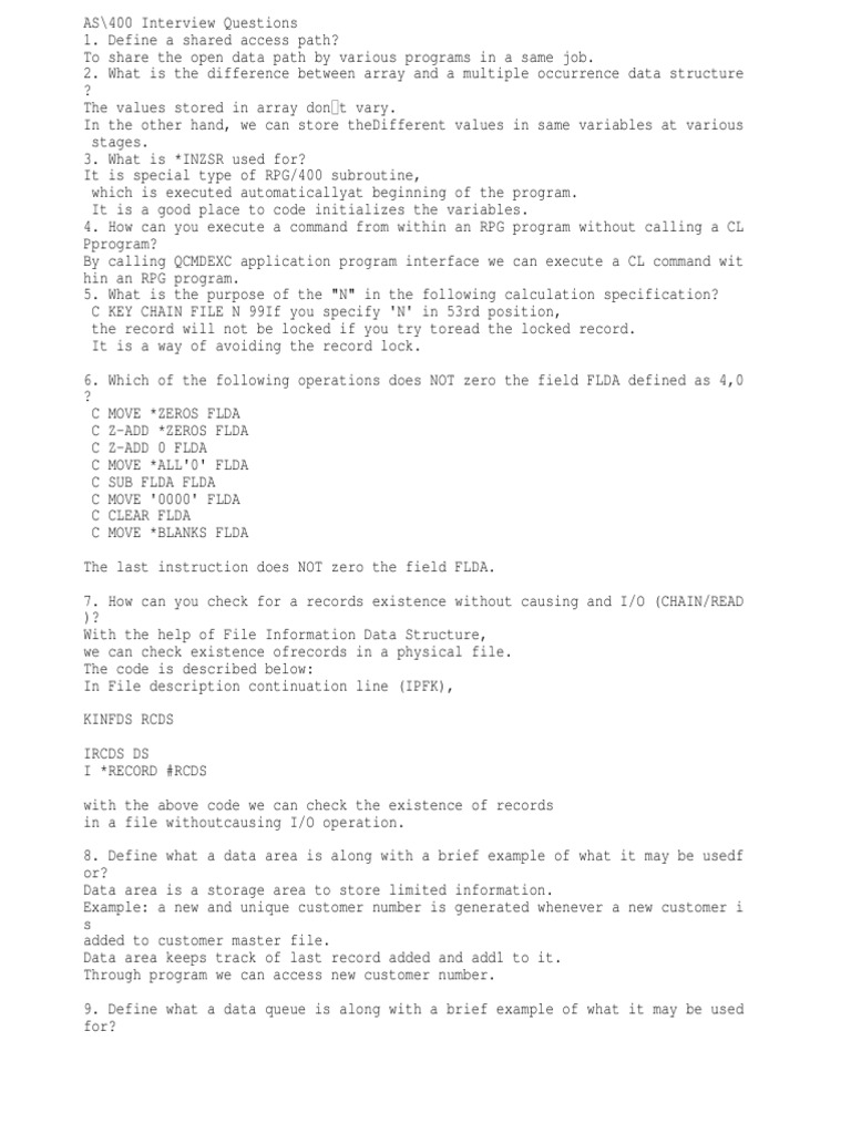 As400 Questions (Some) | PDF | Computer File | Computer Program