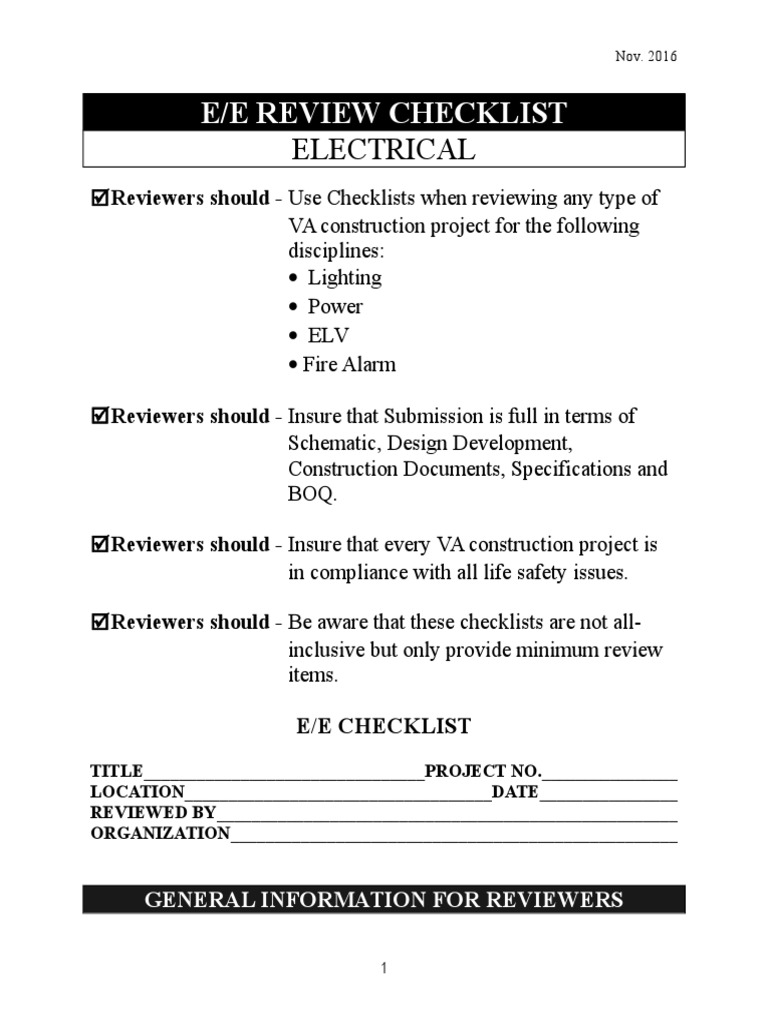 E/E Review Checklist: Electrical | PDF | Electrical Wiring | Electrical ...