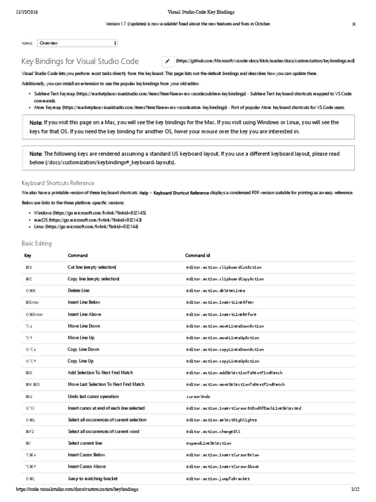 Visual Studio Code Key Bindings | PDF | Keyboard Shortcut | Computer Keyboard