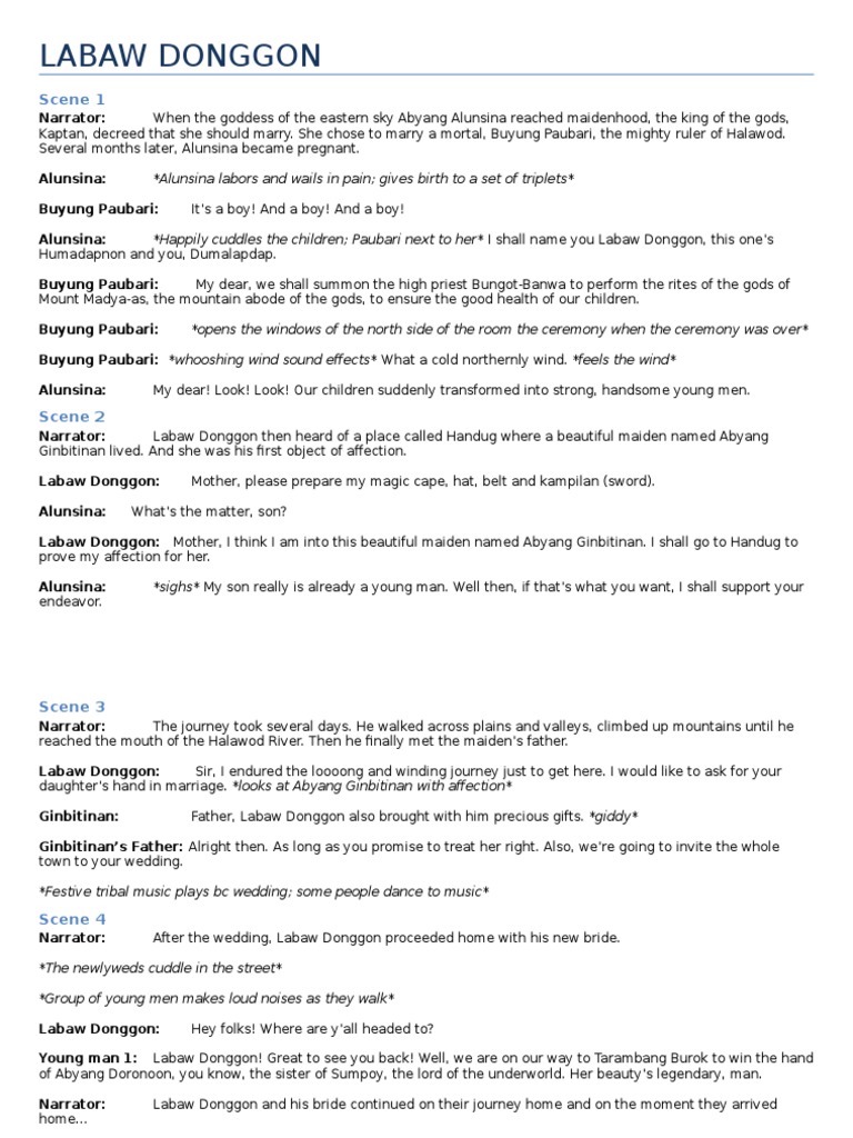 Labaw Donggon Script by MARIELLE SALAN | PDF | Poetry