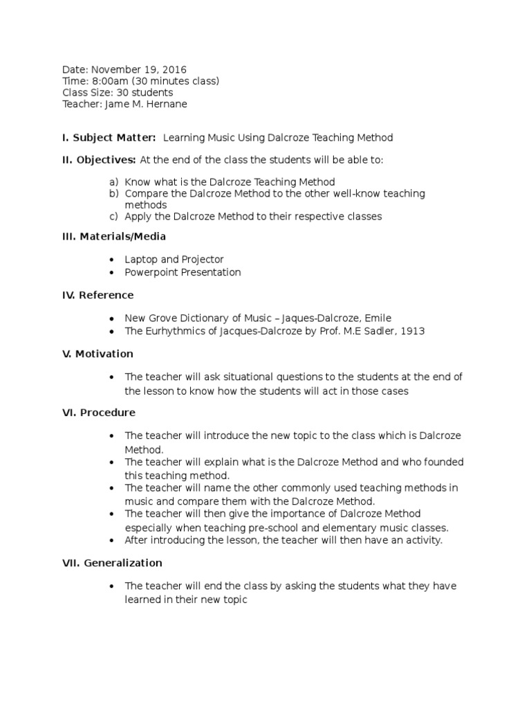 Learning Music Using Dalcroze Teaching Method | PDF | Teaching Method ...