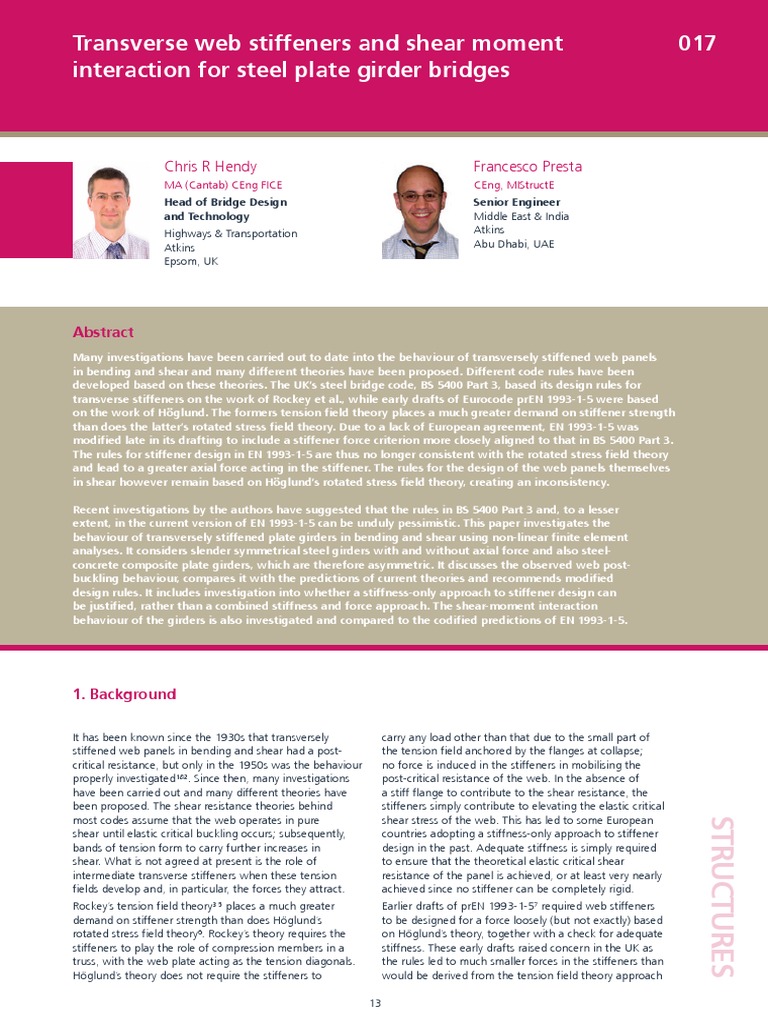 Transverse Web Stiffeners and Shear Moment Interation For Steel Plate ...