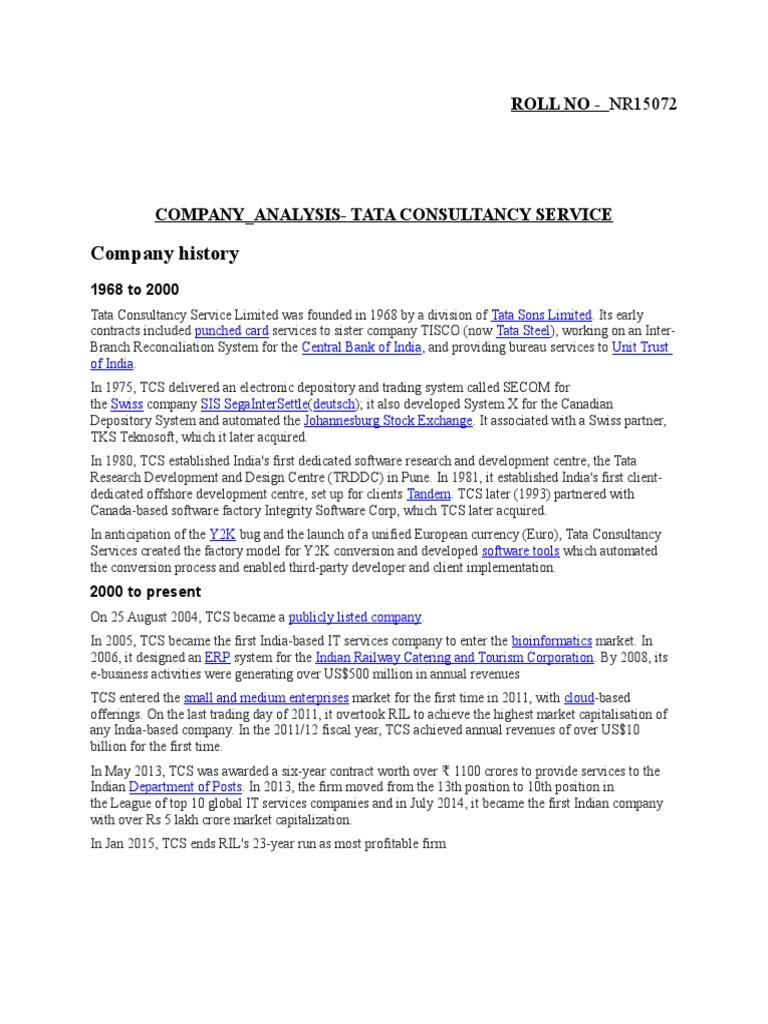 Swot Analysis of Tcs | PDF | Economies | Business