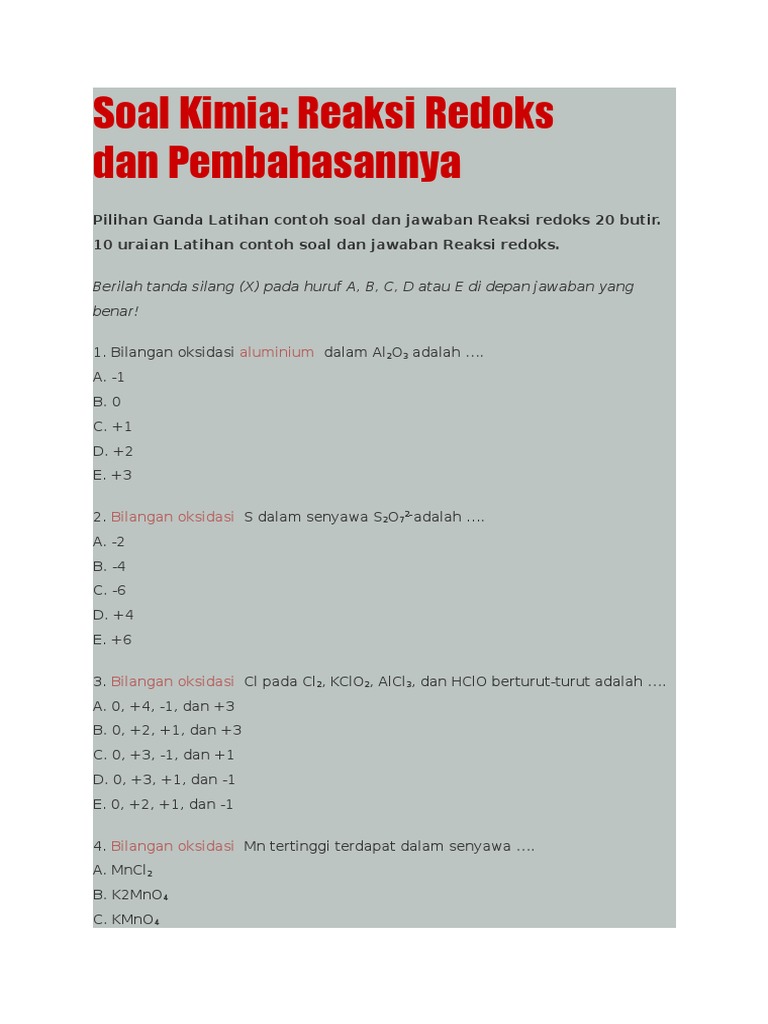 Soal Kimia Bab Redoks | PDF | Sains & Matematika