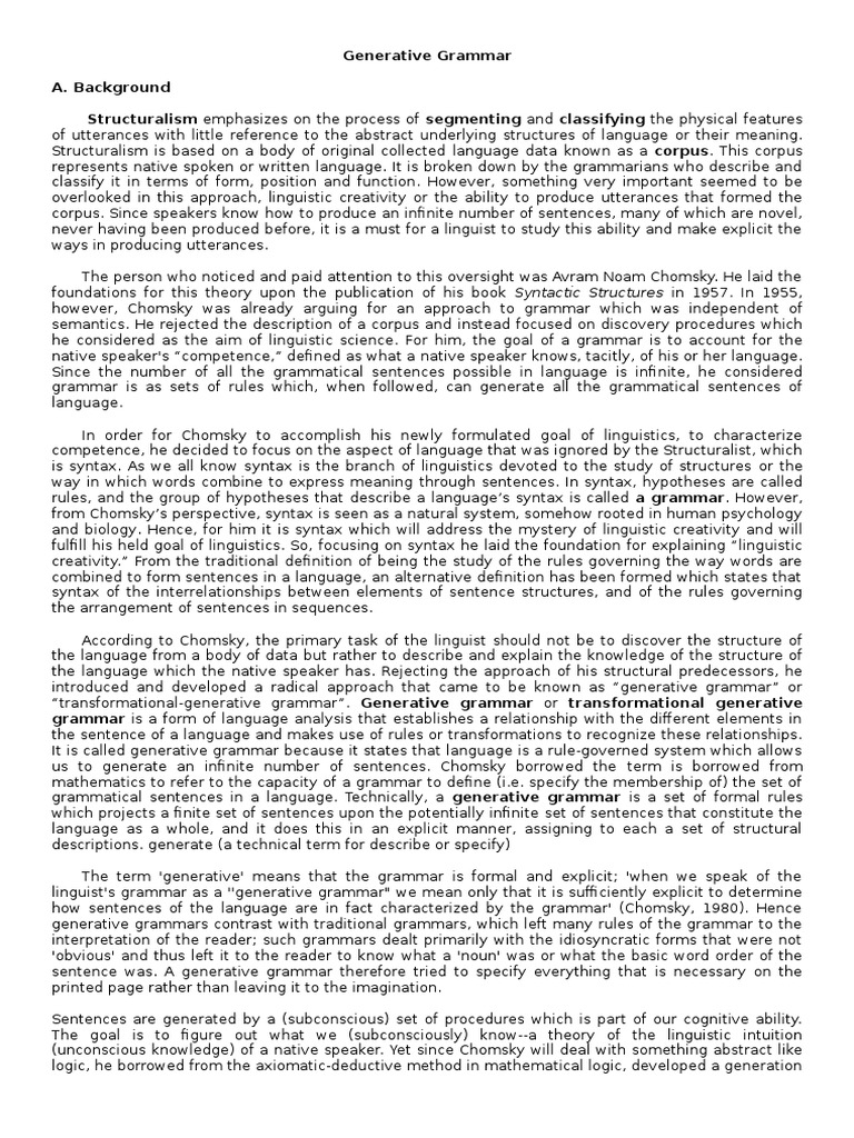 Transformational Generative Grammar | PDF | Syntax | Phrase
