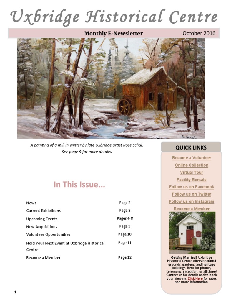 Uxbridge Museum Newsletter Oct 2016 | PDF | Museum | Sculpture