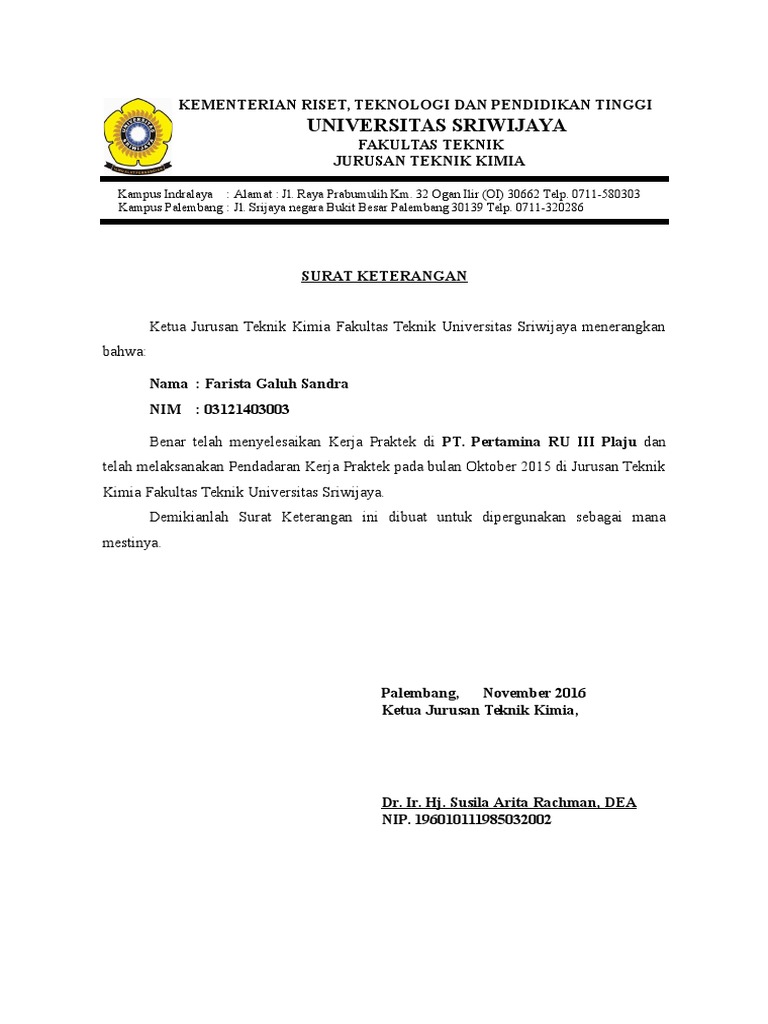 Surat Keterangan Selesai KP | PDF