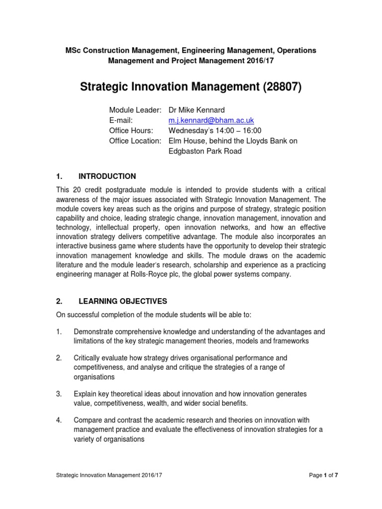 Strategic Innovation Management | PDF | Strategic Management | Innovation
