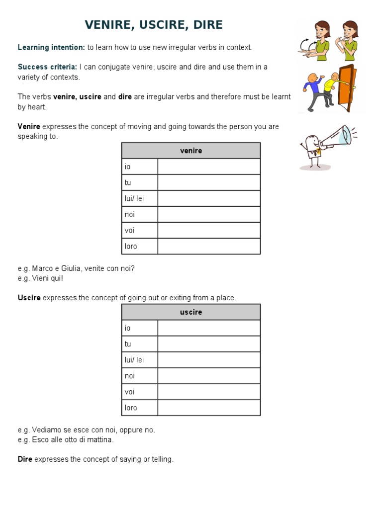 12ITB1 - I Verbi ‘Venire’, ‘Uscire’ e ‘Dire’