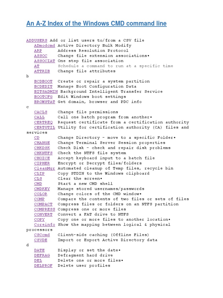 A - Z Command Line | PDF | Windows Registry | Computer File