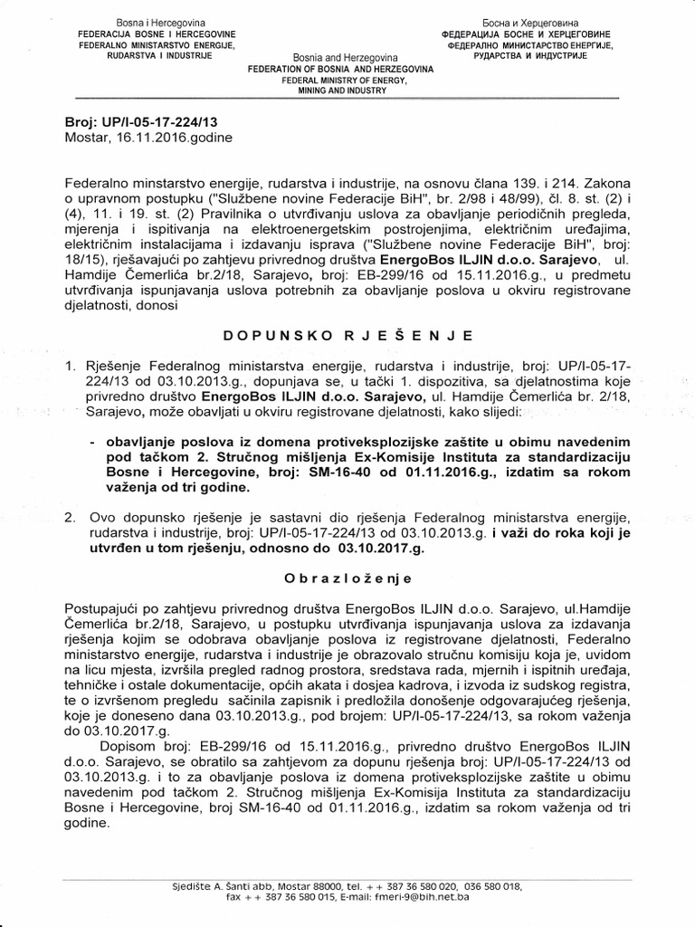 Dopunsko Rješenje FMERI Protiveksplozivna Zaštita | PDF