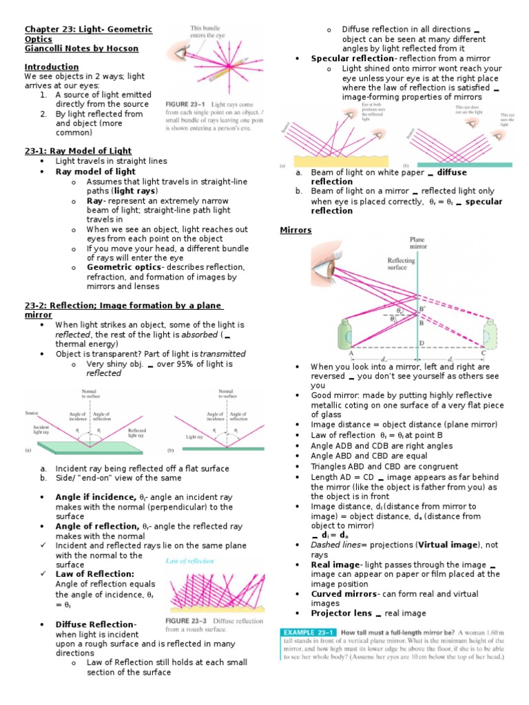 Geometric Optics: Reflection & Refraction | PDF | Lens (Optics ...