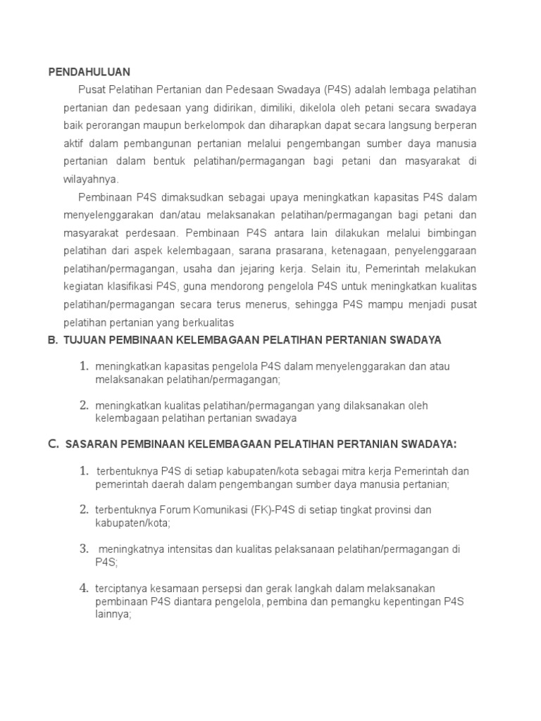 Pembinaan Pusat Pelatihan P4S | PDF