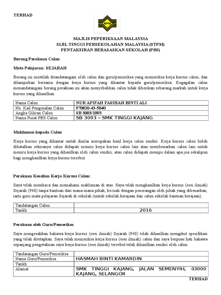 5borang Perakuan Calon - Word | PDF