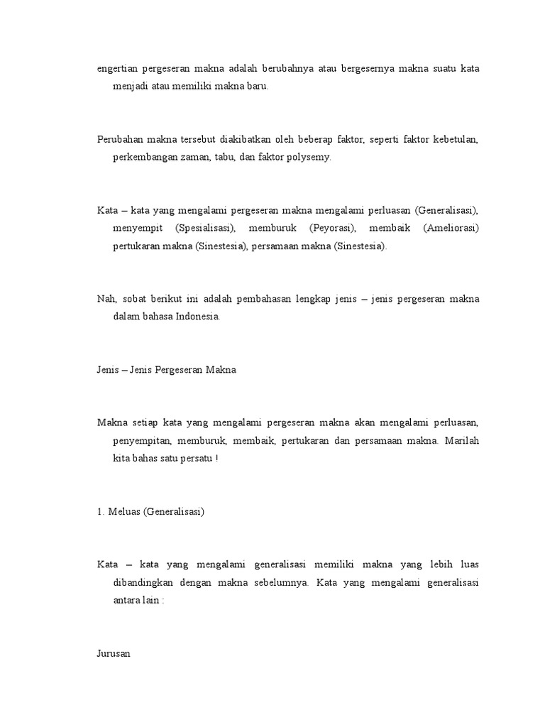 Jenis-jenis Pergeseran Makna Kata | PDF