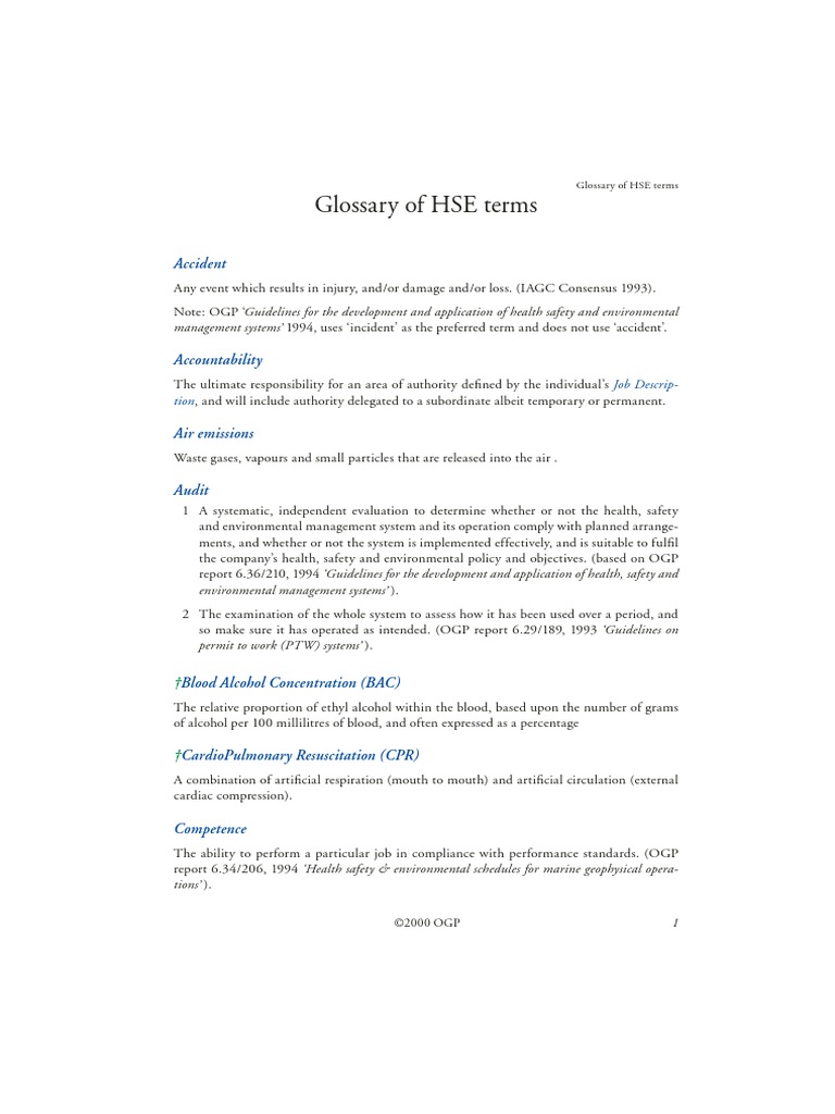 Glossary of HSE Terms | PDF | Risk | Risk Management
