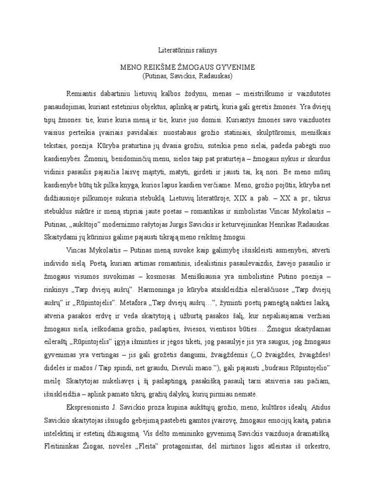 Meno Reiksme Zmogaus Gyvenime Rasinys (Mokslobaze - LT) | PDF