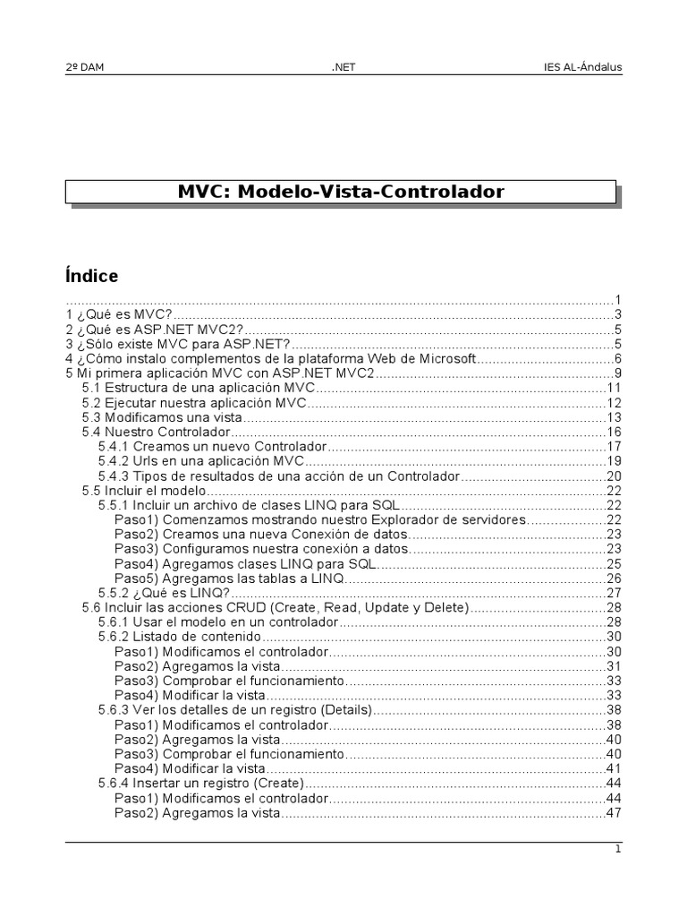 MVC Modelo Vista Controlador Índice | PDF | Consulta integrada de ...