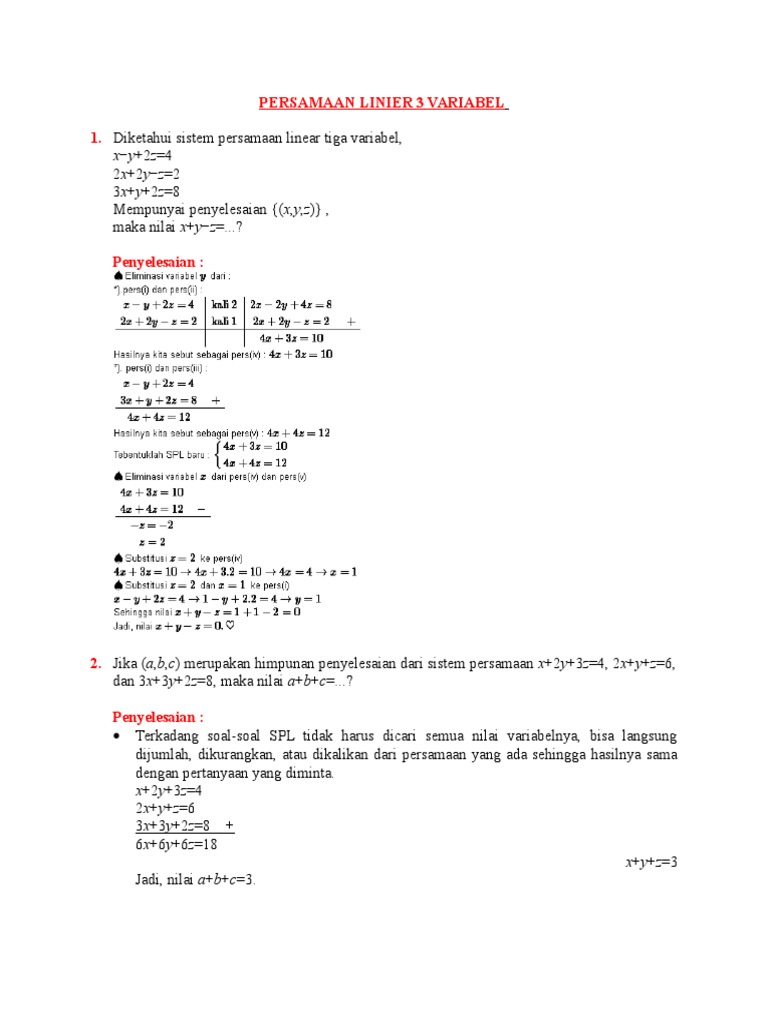 Persamaan Linier 3 Variabel | PDF