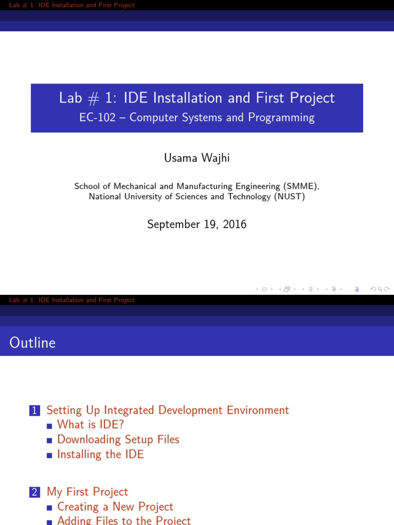 Lab # 1: IDE Installation and First Project: EC-102 - Computer Systems ...