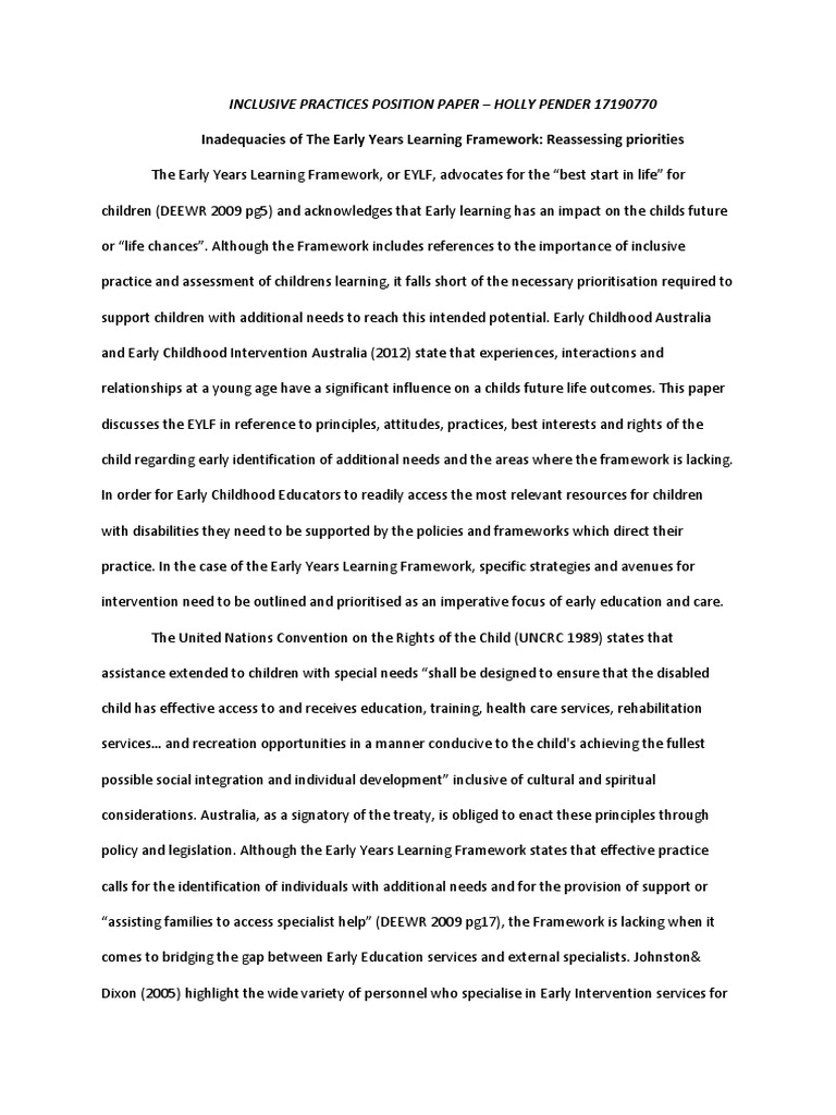 Position Paper - Inclusive Practice | PDF | Inclusion (Education ...