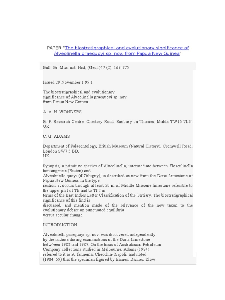 The Biostratigraphical and Evolutionary Significance of Alveolinella ...