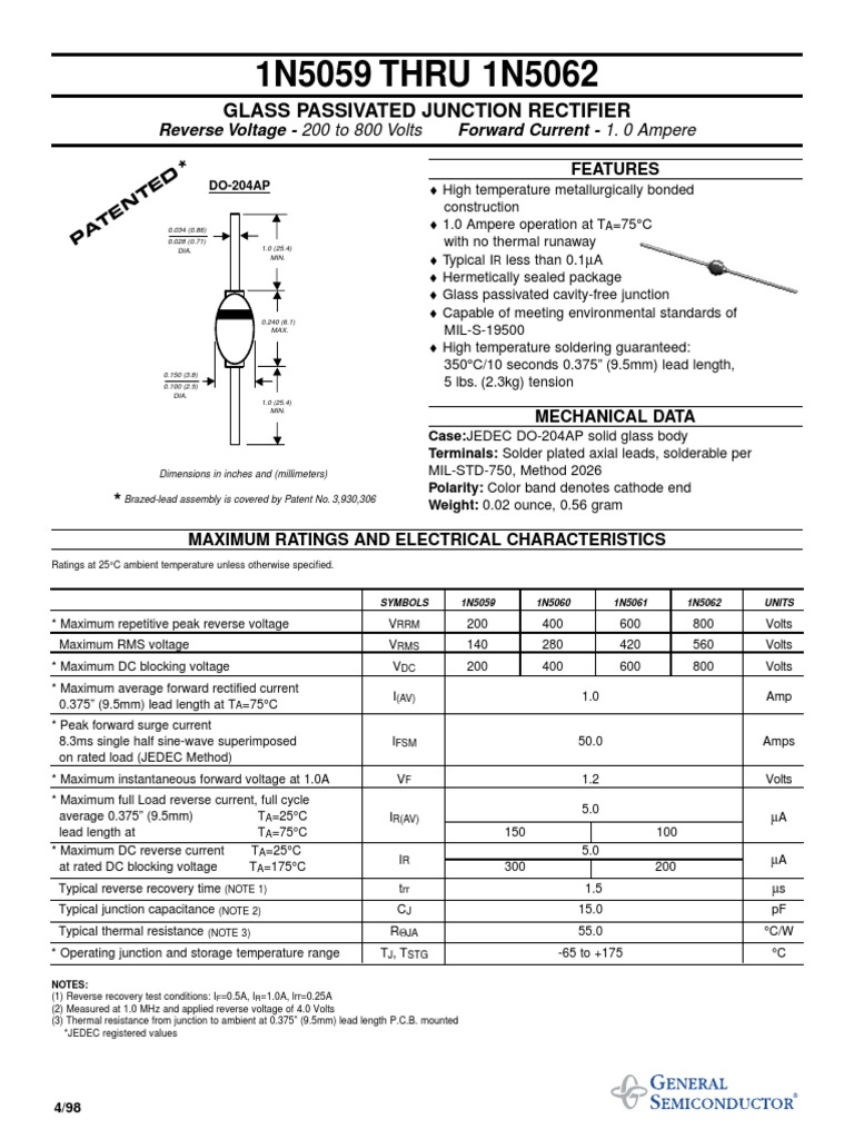 1N5062 (Data Sheet) | Rectifier | Volt