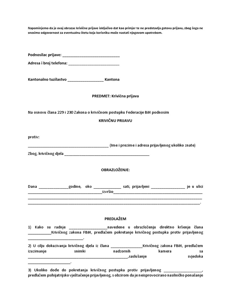 Krivična Prijava | PDF