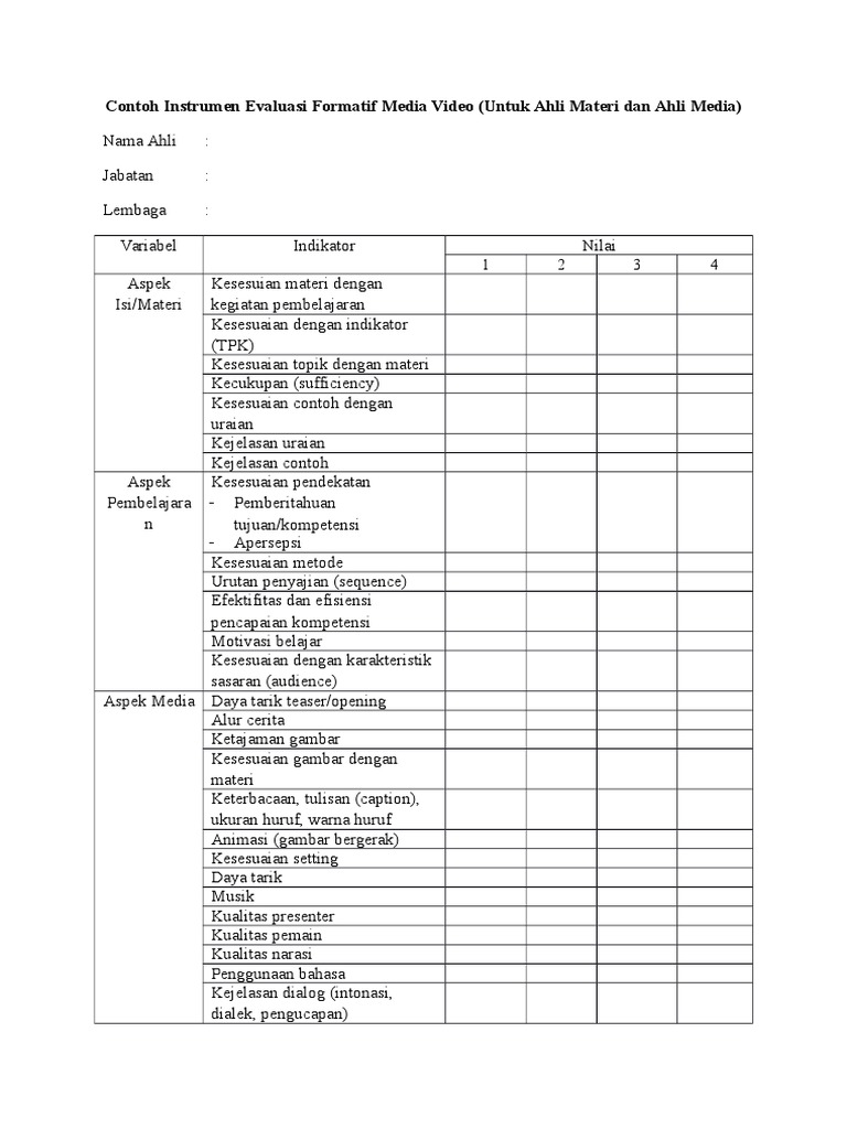 Contoh Instrumen Evaluasi Formatif Media Video | PDF | Karier ...