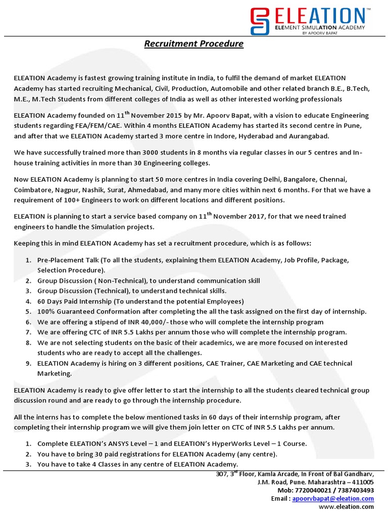 ELEATION Recruitment Procedure | PDF | Career And Technical Education ...