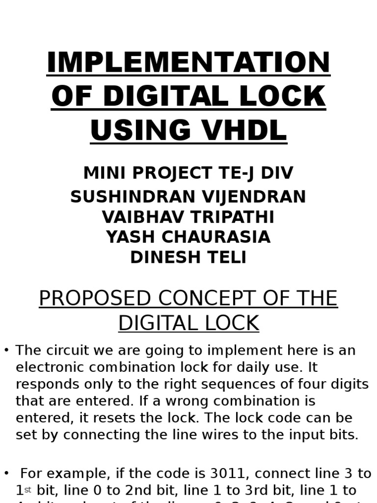 Implementation of Digital Lock Using VHDL | PDF | Electrical Circuits | Digital Technology